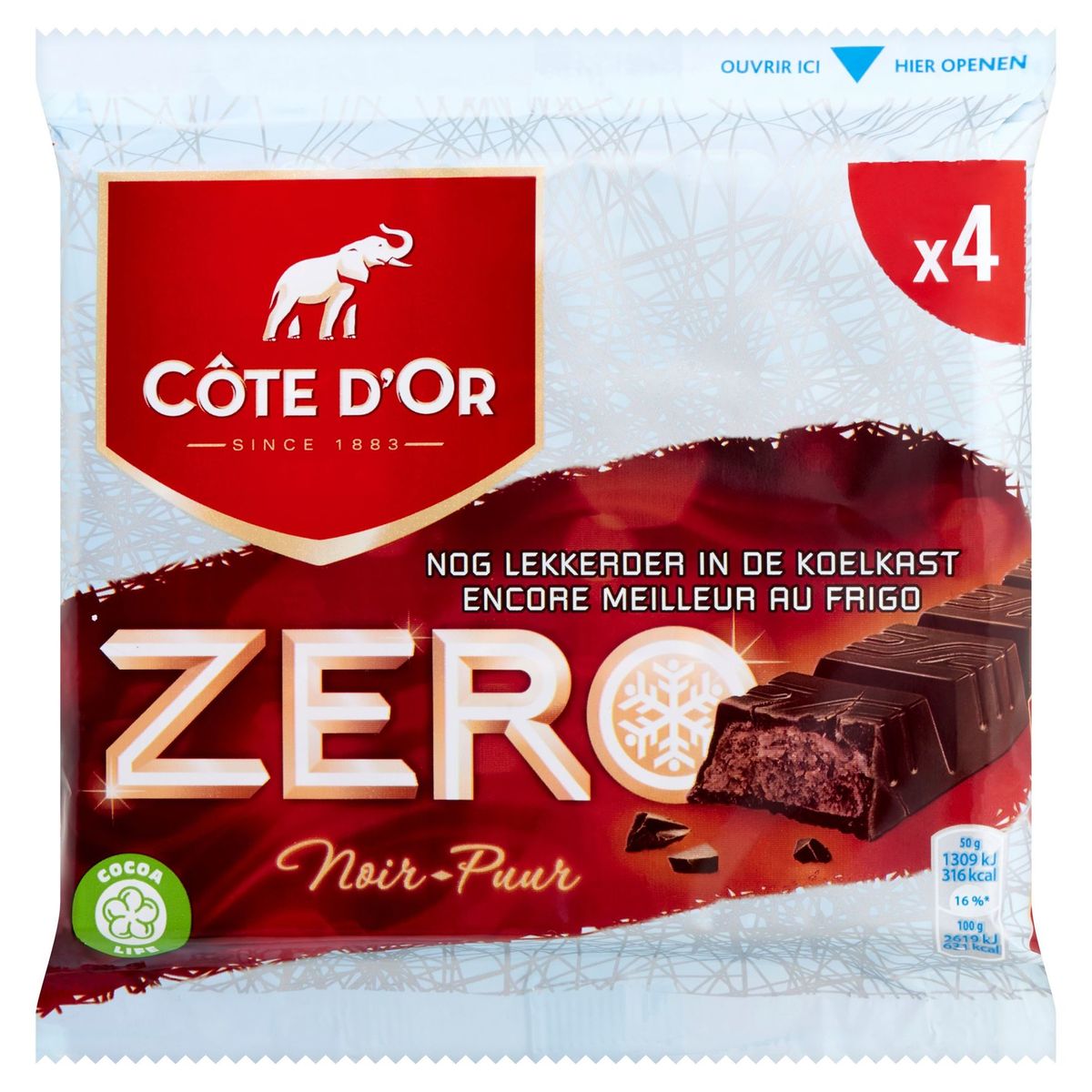 Côte d'Or ZERO Pure Chocolade Reep 4-Pack | Carrefour Site
